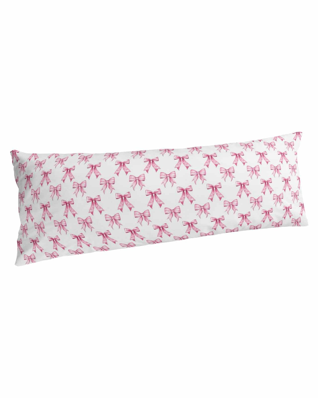 Cute Pink Bow Body Pillow Covers, White Sweet Modern Watercolor Soft ...
