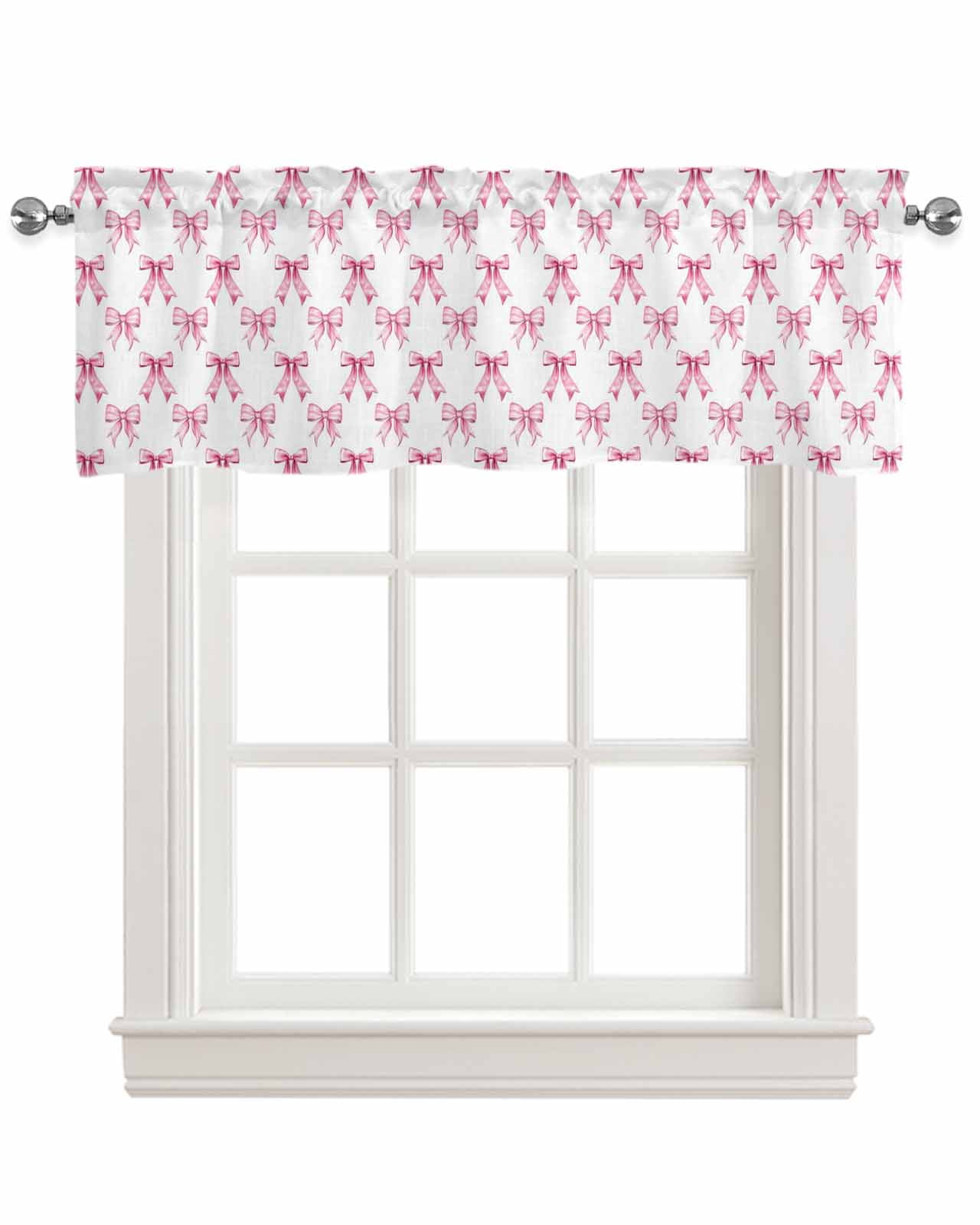 Cute Pink Bow Kitchen Valances for Windows Farmhouse Linen Window ...
