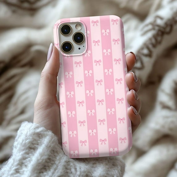 Cute Pink Bow Striped Pastel Phone Case with iPhone 17 to 11 Pro Max ...