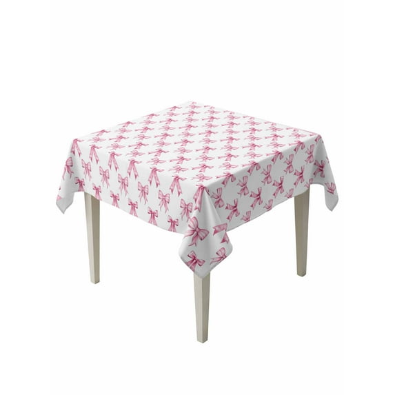 Cute Pink Bow Table Cloth, White Sweet Modern Watercolor Waterproof ...