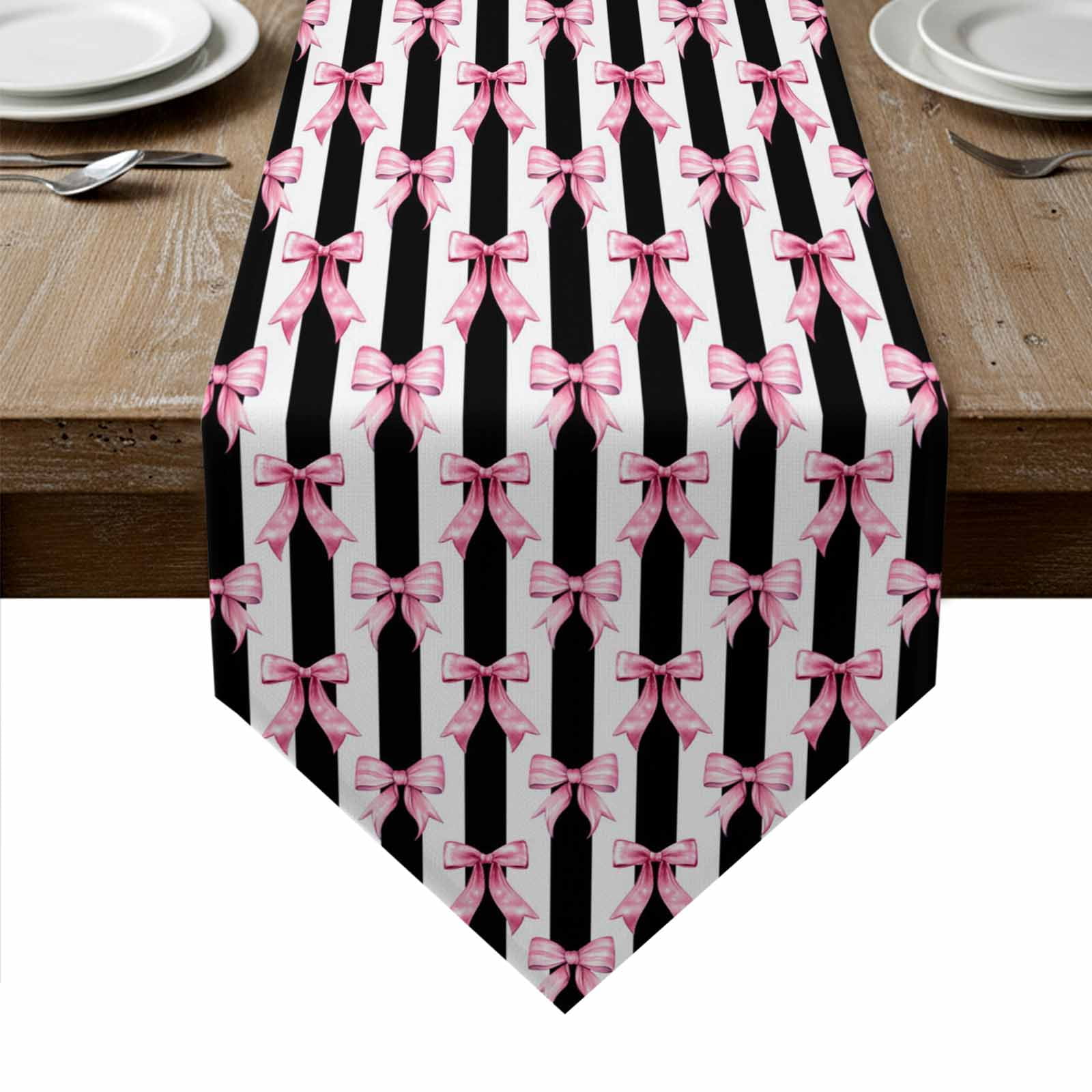Cute Pink Bow Table Runner Linen Burlap Table Runner 72 Inches Long ...