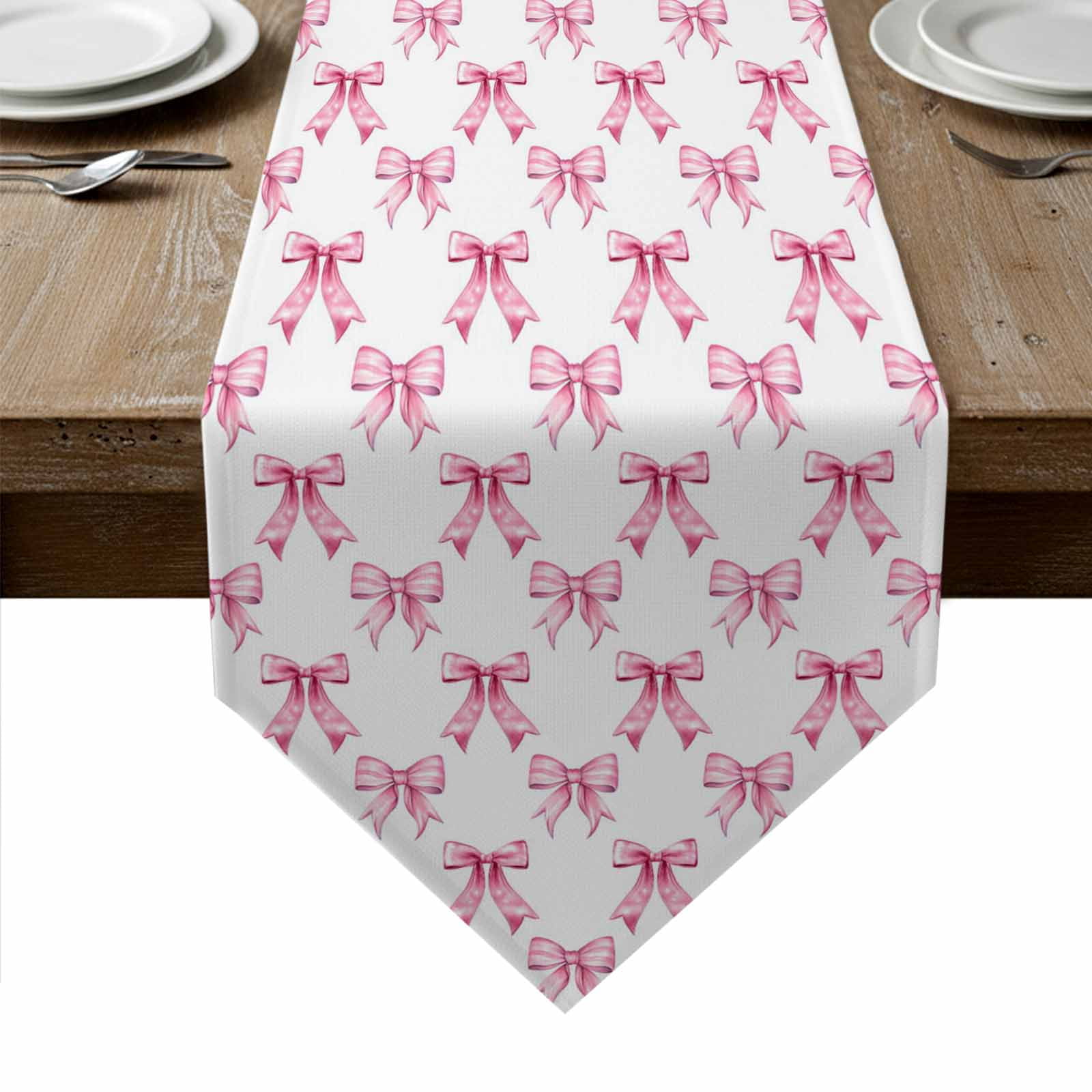 Cute Pink Bow Table Runner Linen Burlap Table Runner 72 Inches Long ...