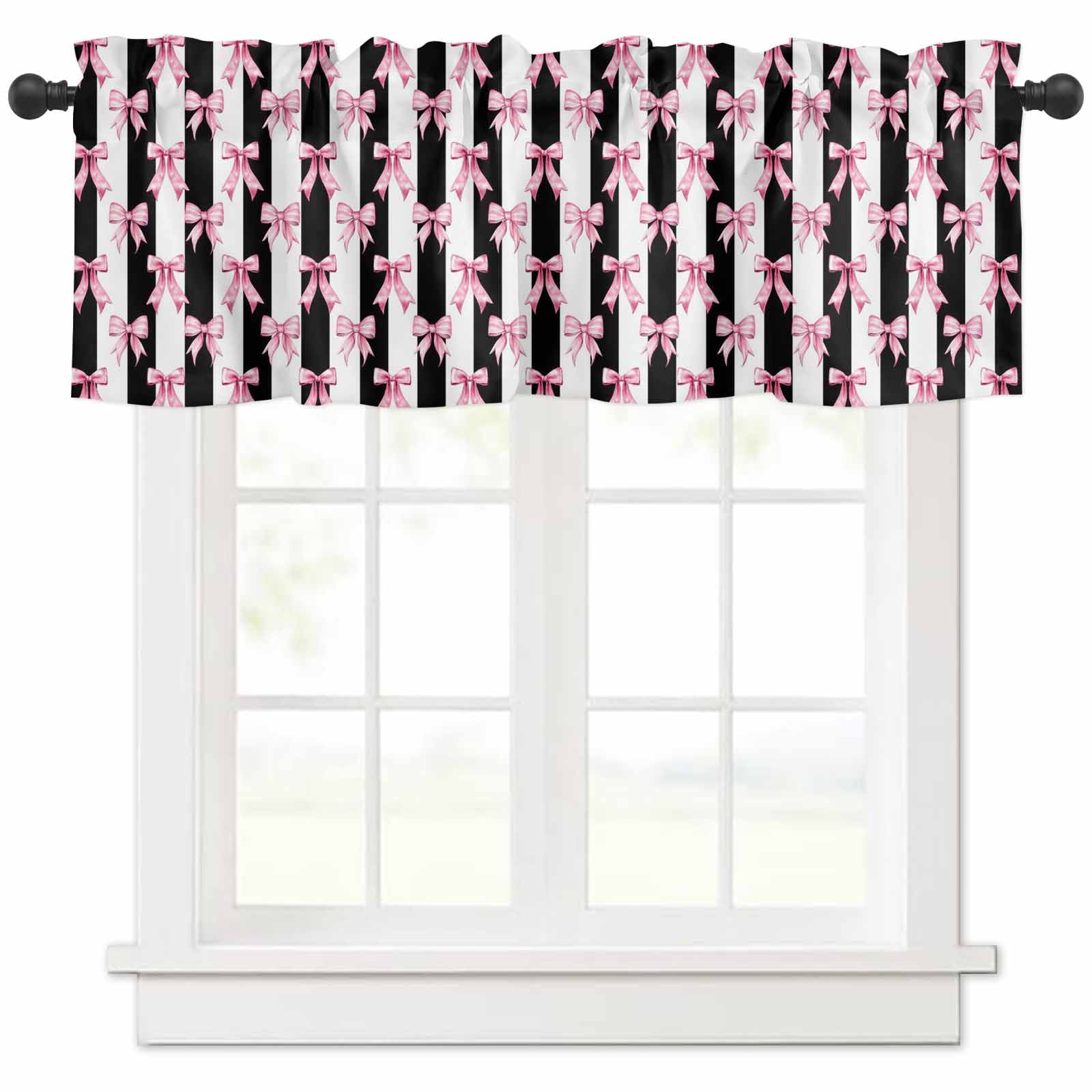 Cute Pink Bow Valances for Windows Farmhouse Kitchen Curtains Valances ...