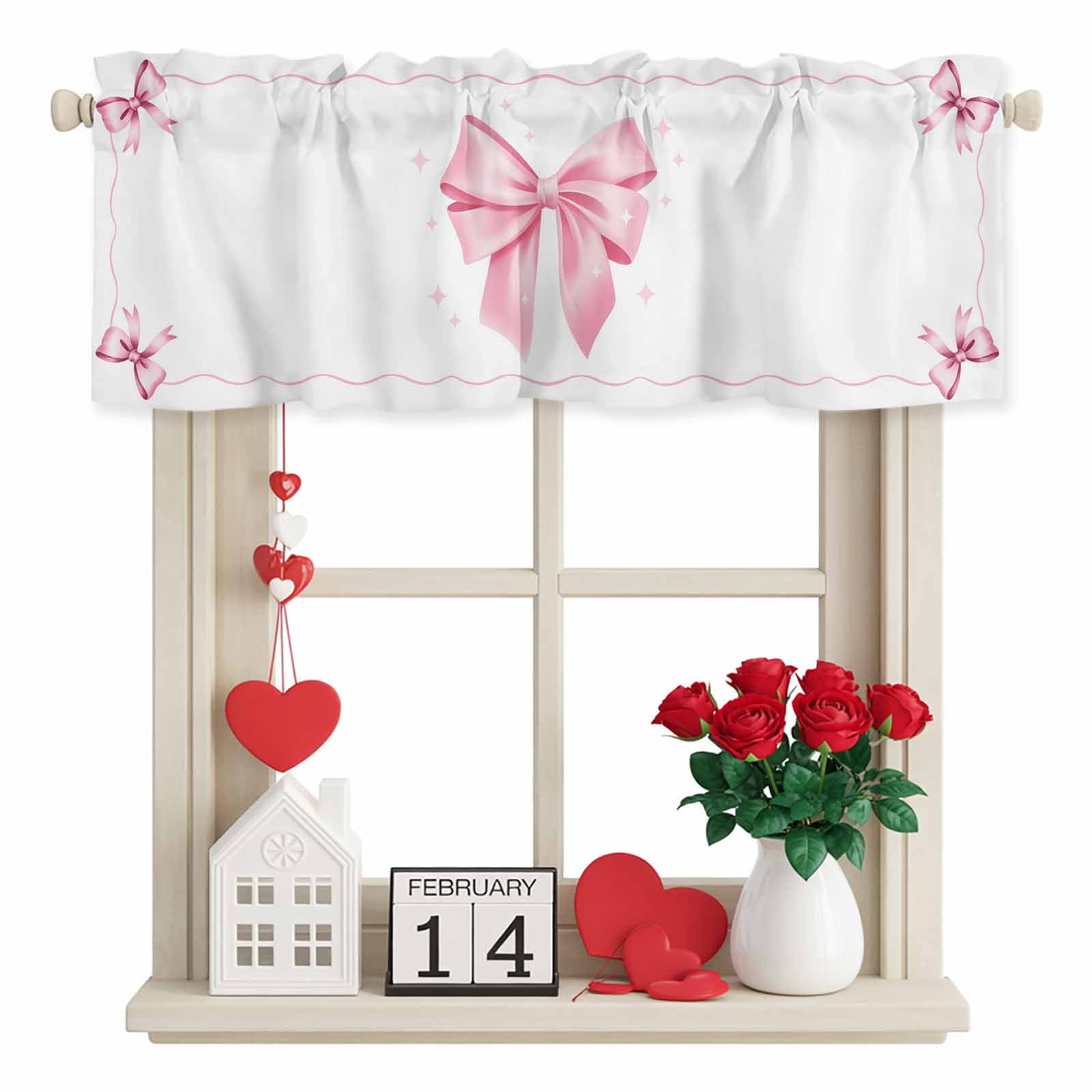 Cute Pink Bow Valances for Windows, Pink Ribbon Day Mother's Day ...