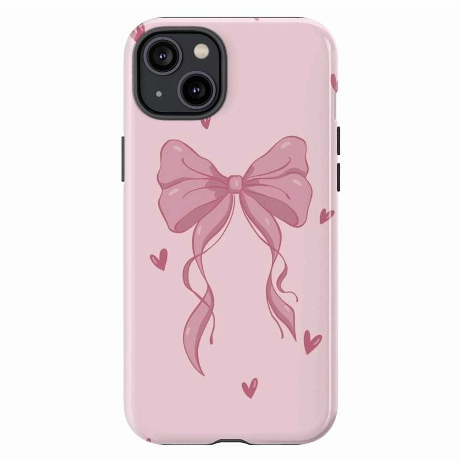 Cute Pink Bow iPhone Case, Girly Ribbon & Heart Design Protective Cover ...
