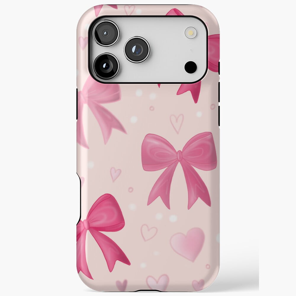 Cute Pink Bows And Hearts Pattern iPhone Case 17 through 11 Pro Max ...