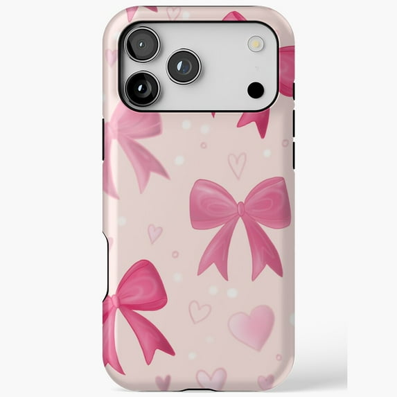 Cute Pink Bows And Hearts Pattern iPhone Case 17 through 11 Pro Max ...