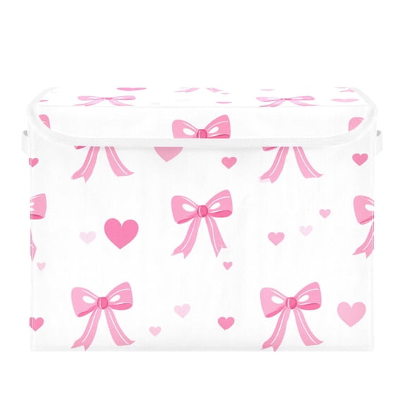 Cute Pink Bows with Heart Pattern Valentine Foldable Storage Bins with ...