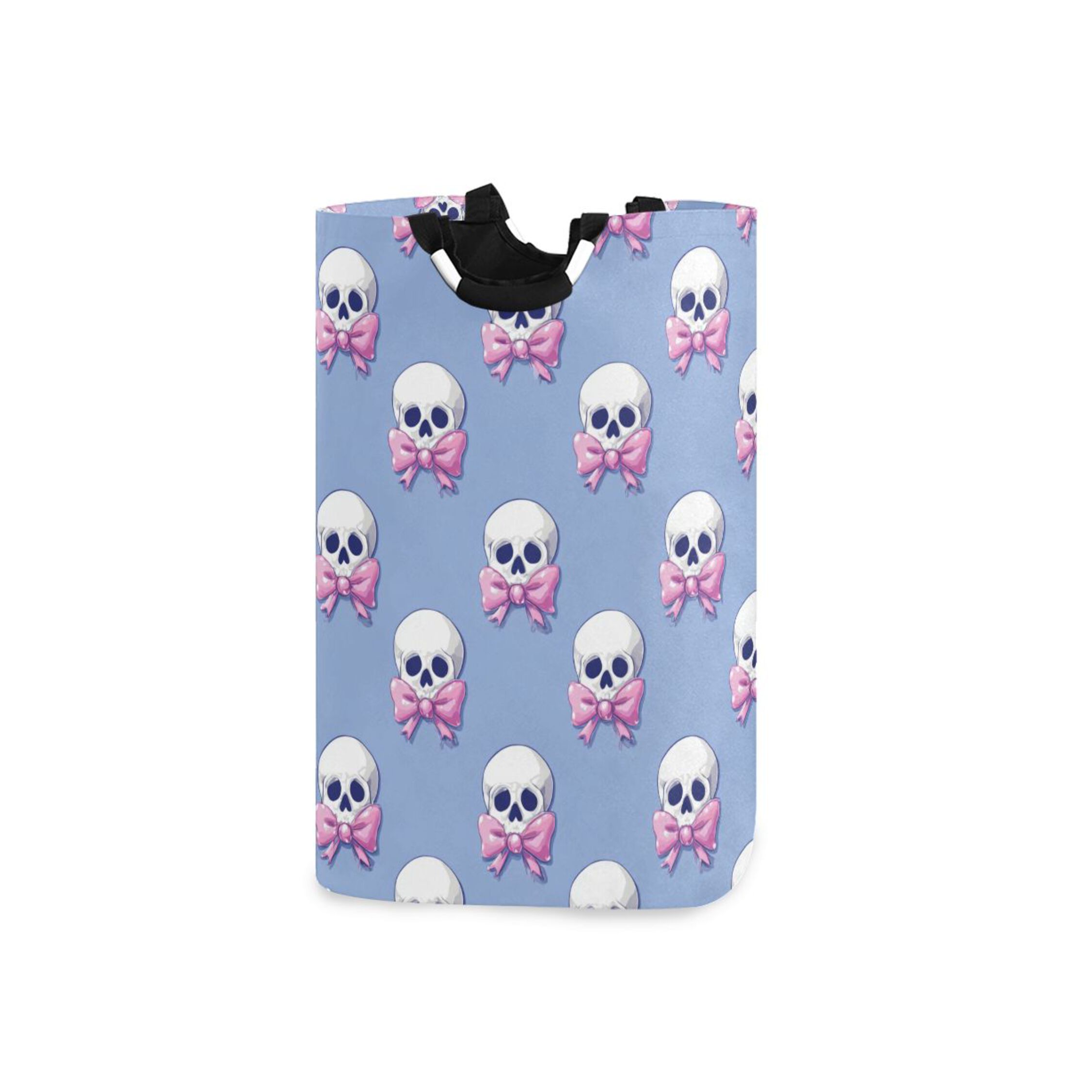 Cute Pink Bows with Skull Laundry Basket with Handles Foldable Laundry ...