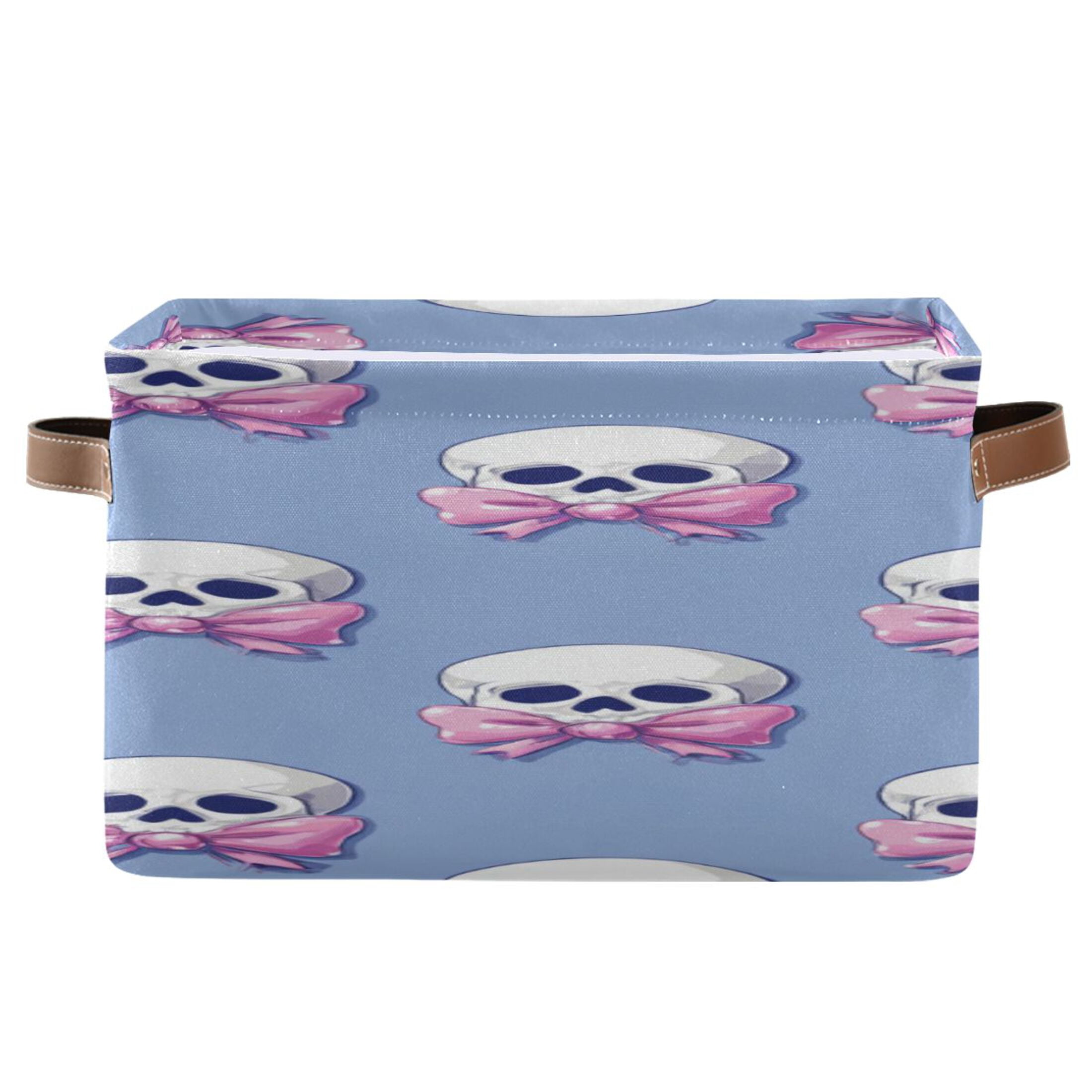 Cute Pink Bows with Skull Square Storage Bins with Handles Collapsible ...