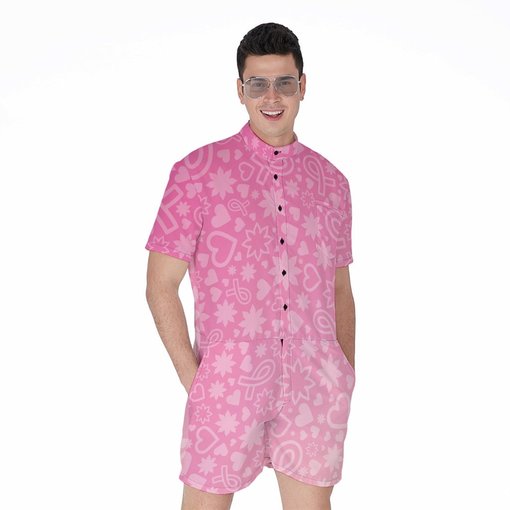 Cute Pink Breast Cancer Pattern Short Sleeve Men'S Rompers, Breast ...