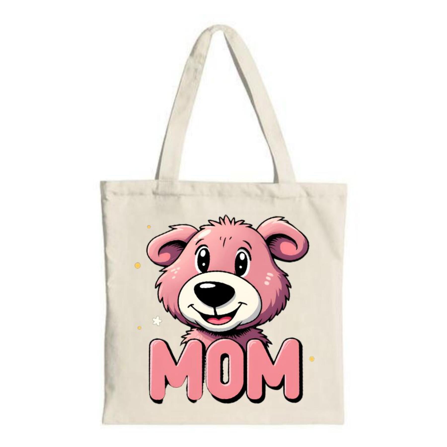 Cute Pink Canvas Tote Bag for Moms - Friendly Bear Design with Bold ...