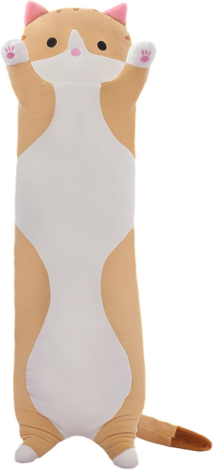 Cute Pink Cat Plush Long Body Pillow – Soft Cartoon Stuffed Animal ...