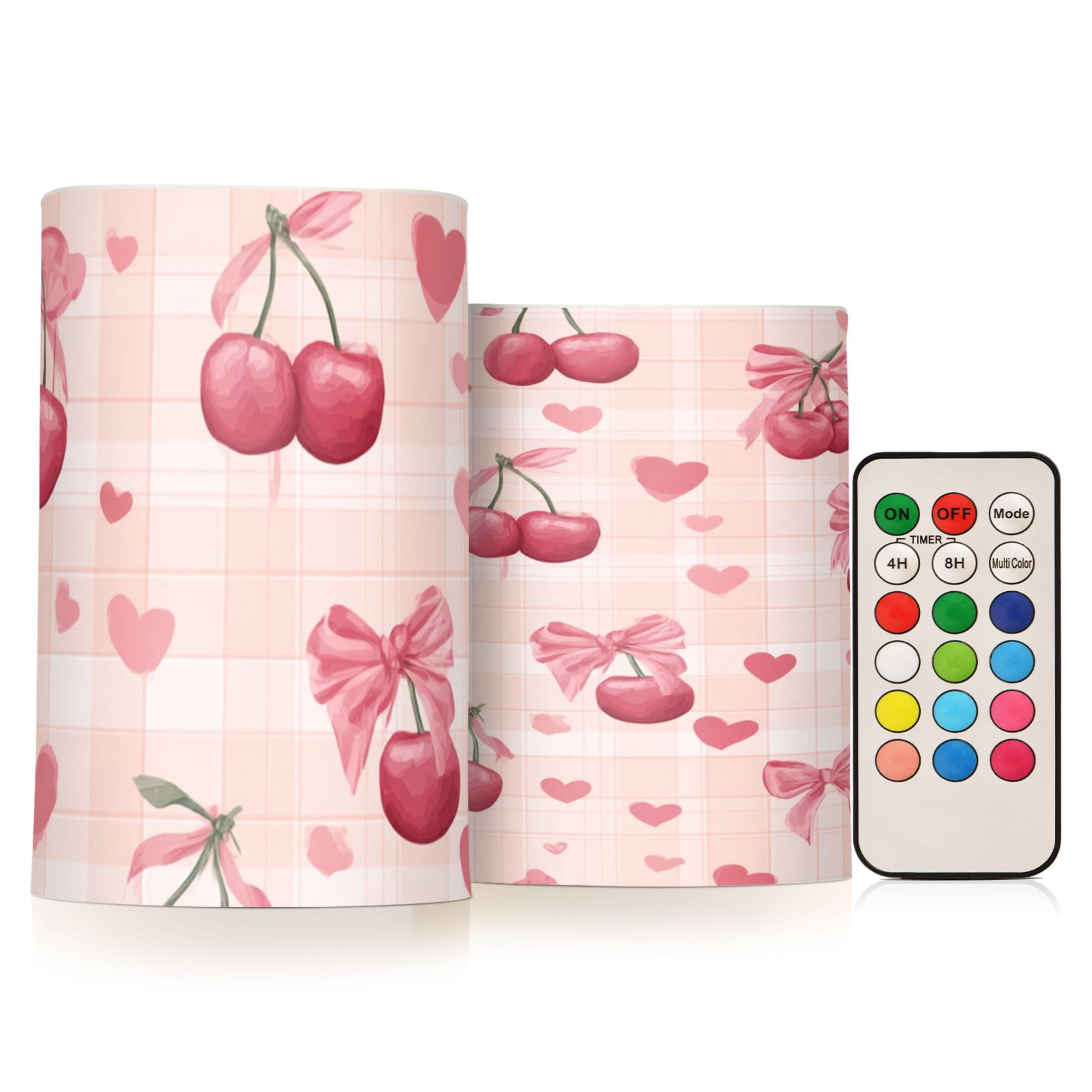 Cute Pink Cherries with Bows Flickering Flameless Candles Battery ...
