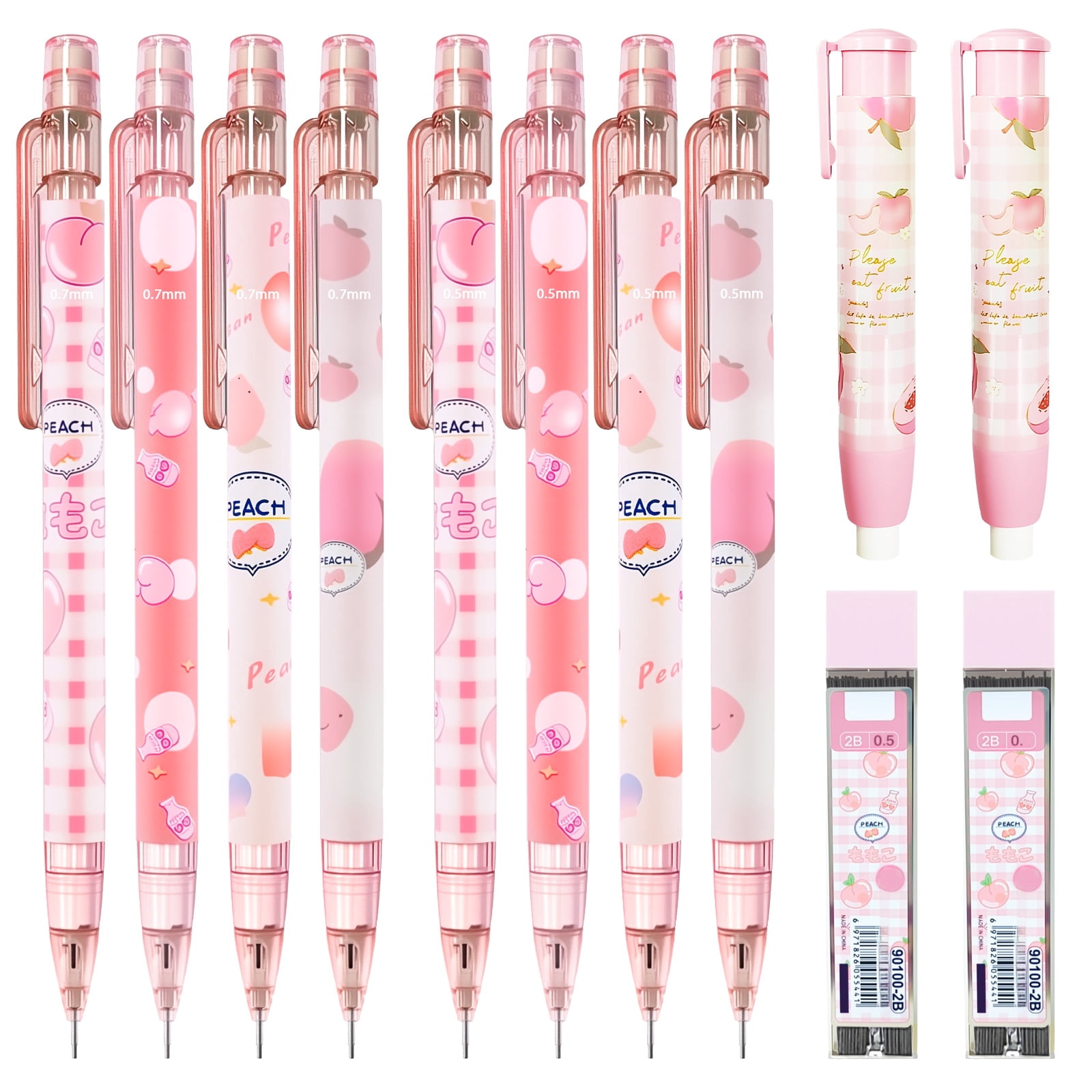 Cute Pink Coquette Peach Mechanical Pencil Set Include 8Pcs Kawaii ...