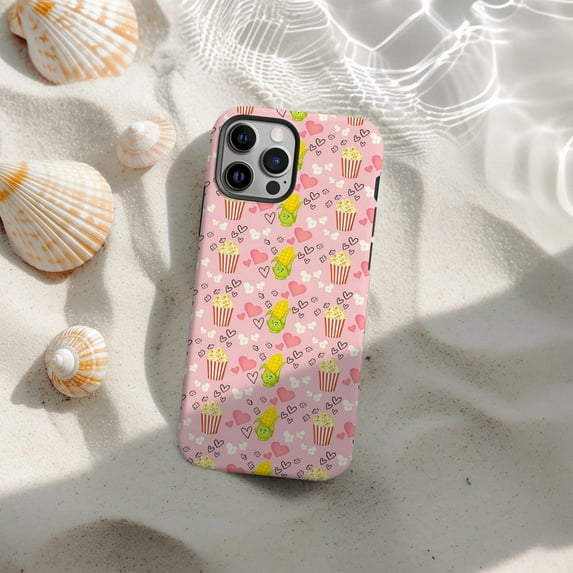 Cute Pink Corn Popcorn Snack Food Phone Case with iPhone 17 to 11 Pro ...