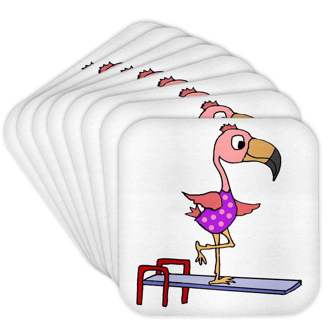 3drose, Cute Pink Flamingo Bird Diver in Polka Dot Swimsuit on Diving ...