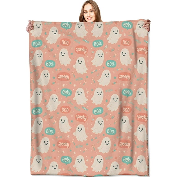 Cute Pink Ghost Blanket Halloween Fall Holiday Decor Gothic Candy ...