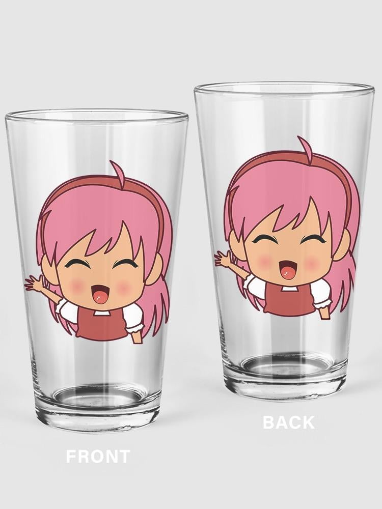 Cute Pink Hair Girl Pint Glass -SPIdeals Designs, 16 oz Transparent ...