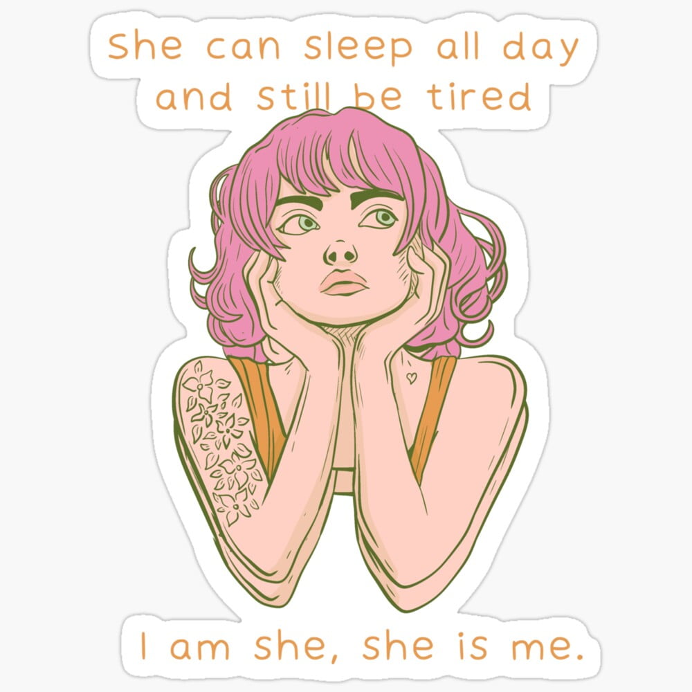 Cute Pink Haired Girl Art - Sleep All Day Still Tired Sticker Phone ...