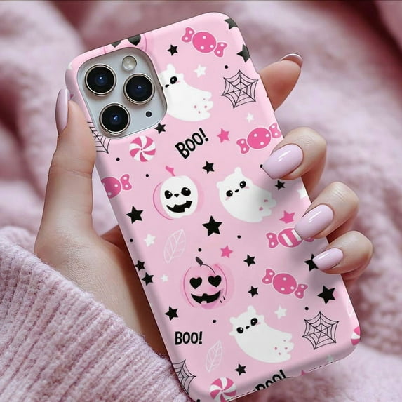 Cute Pink Halloween iPhone Case with Kawaii Ghosts and Pumpkins for 11 ...