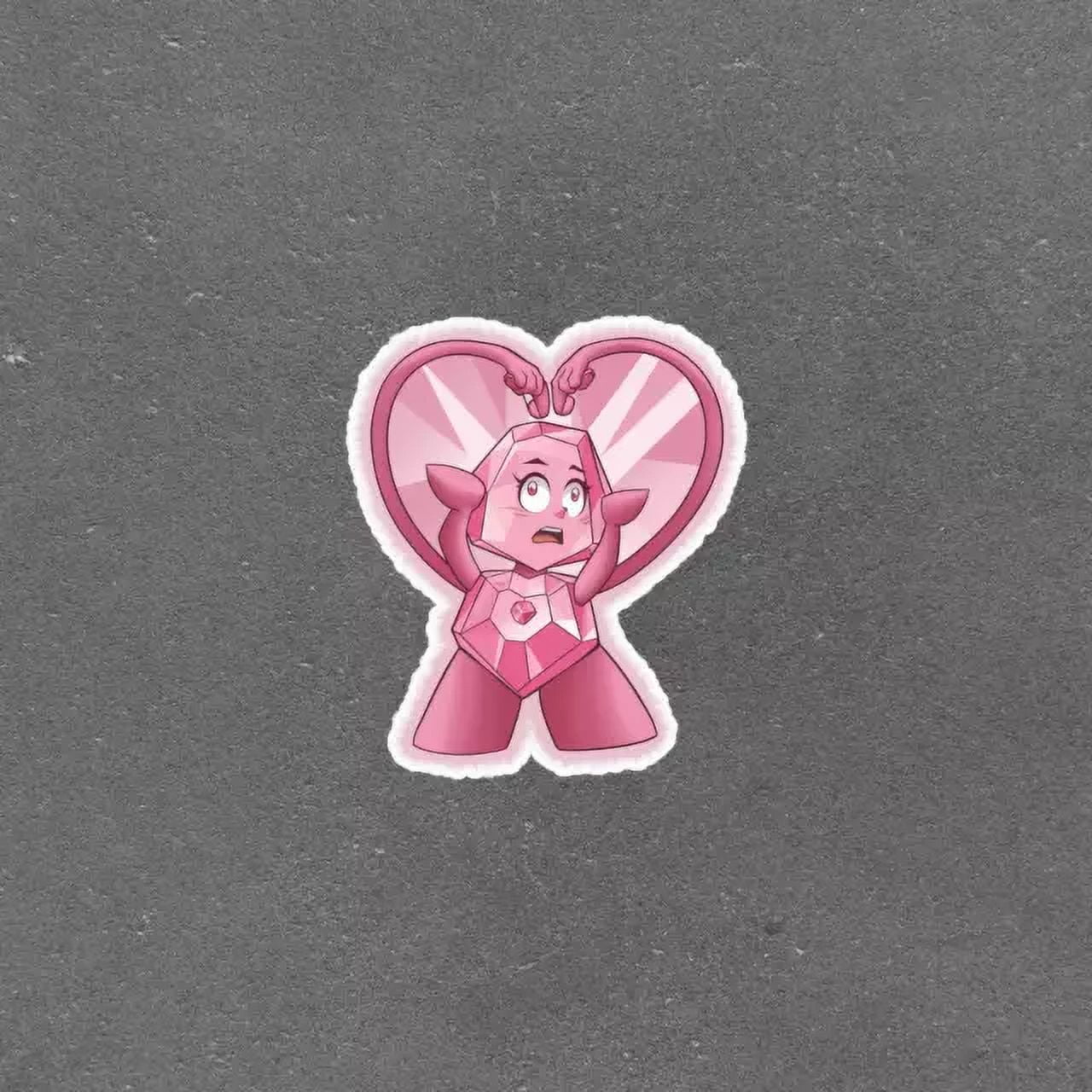 Cute Pink Heart Worried Gem Sticker - Kawaii Cartoon Character ...
