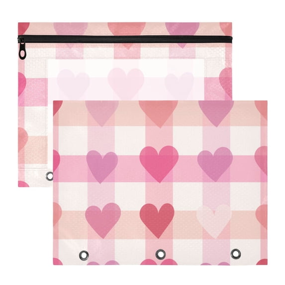 Cute Pink Hearts Valentine Plaids 3-Ring Binder Pocket with Zipper ...