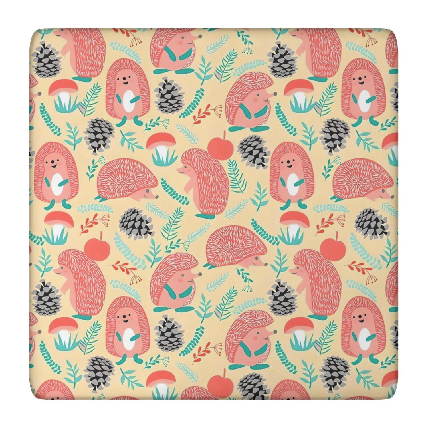 Cute Pink Hedgehog Pattern Square Fitted Tablecloth with Elastic Edge ...