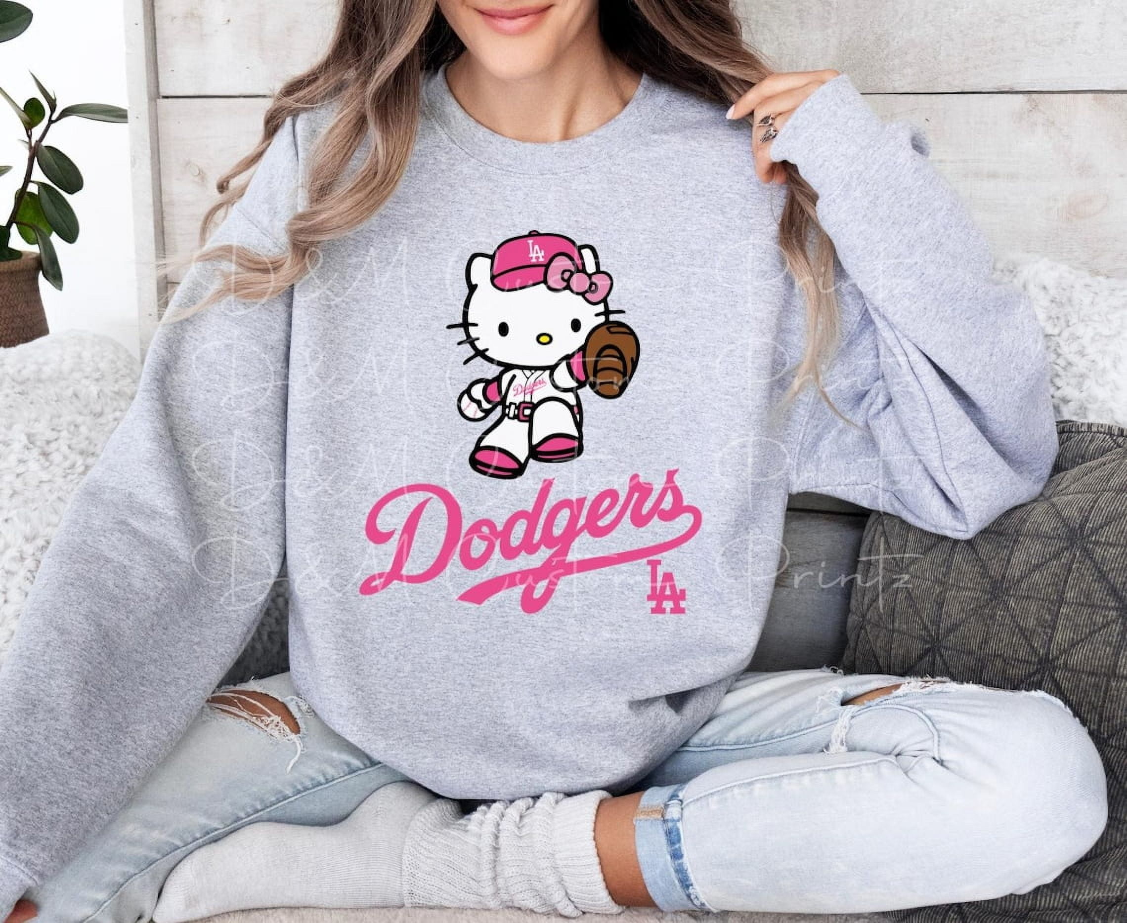 Cute Pink Hello Kitty Baseball Sweatshirt, Dodgers Baseball MLB Shirt ...