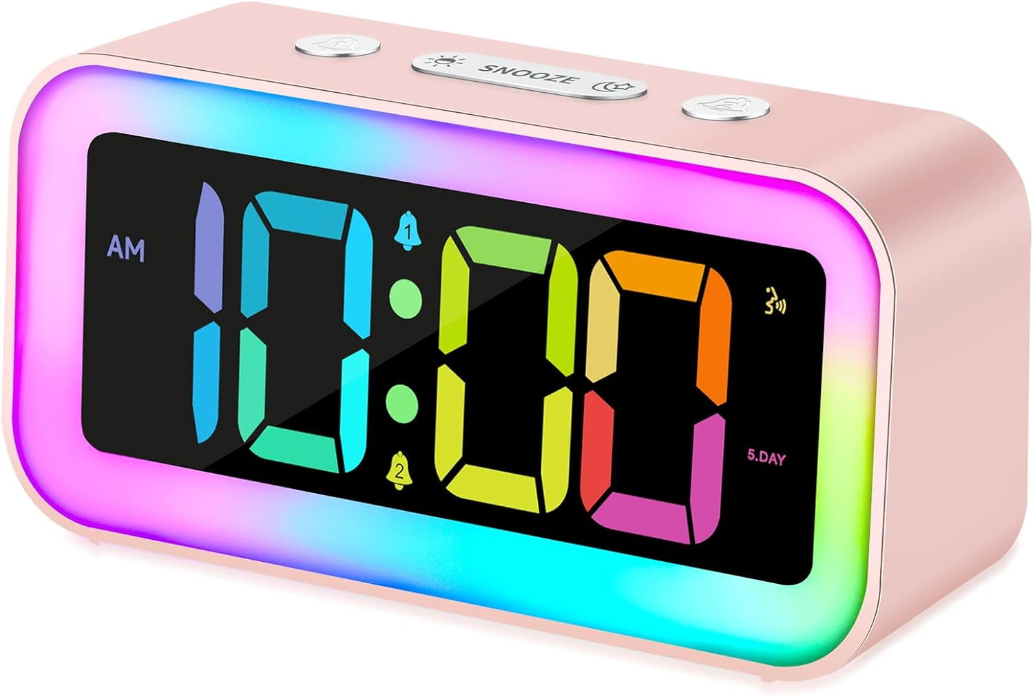 Cute Pink Loud Alarm Clock with RGB Night Light - Perfect for Girls ...