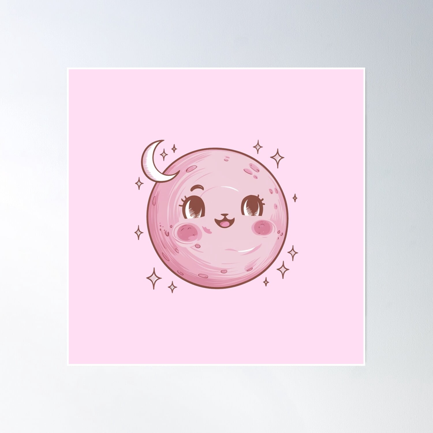 Cute Pink Moon Kawaii Poster Wall Art, Modern Wall Decor, 16x16 ...