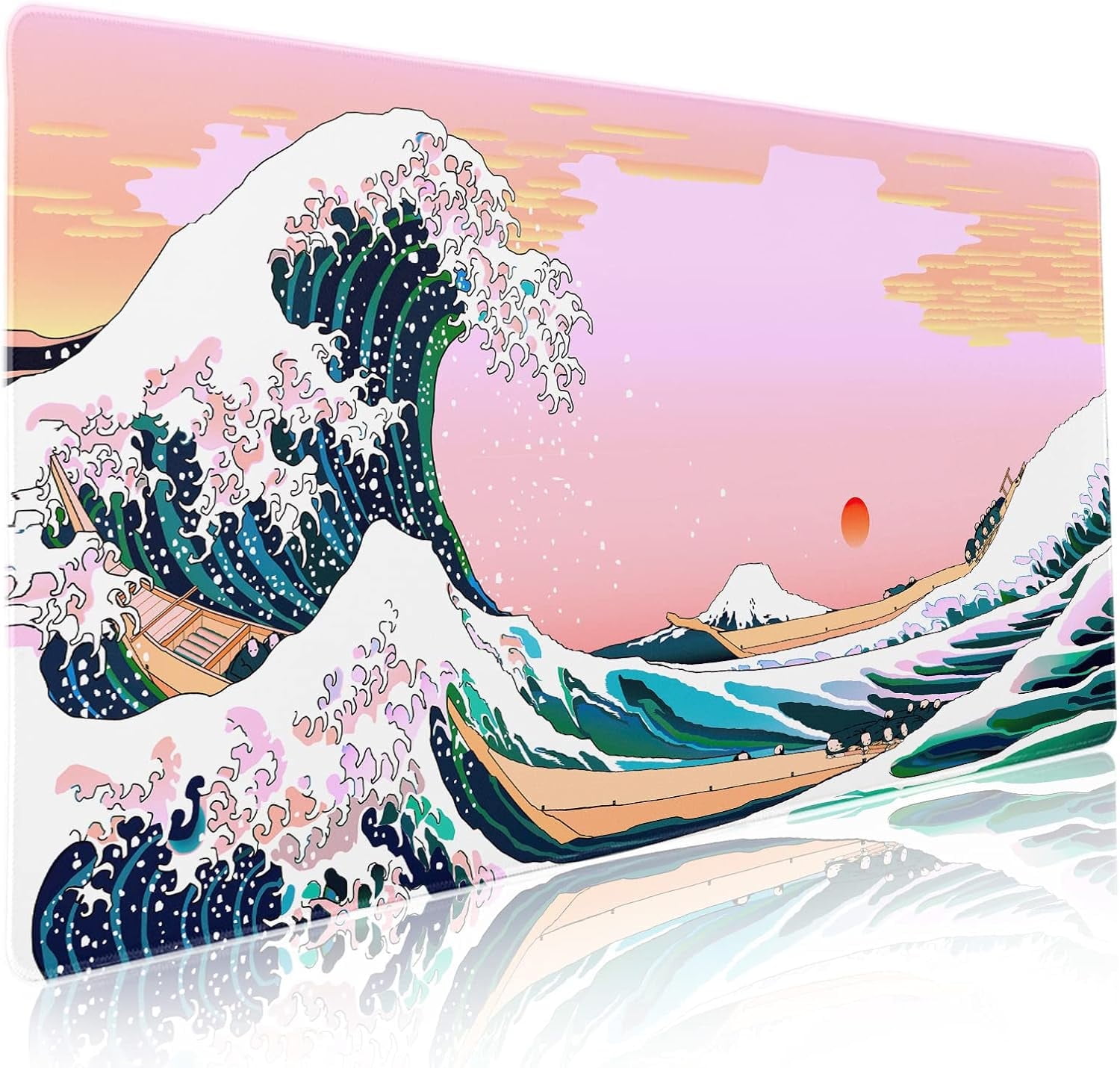 Cute Pink Mouse Pad Japanese Wave Kawaii Aesthetic Extended Desk Mat ...