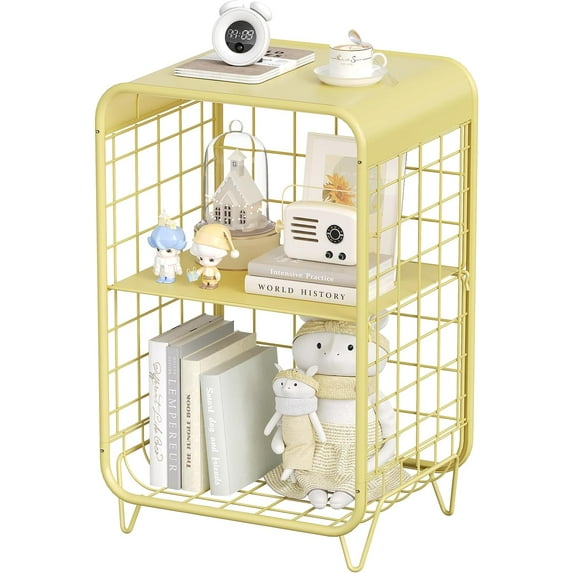 Cute Pink Nightstand,Metal Side Table,3 Tier End Table with Storage ...