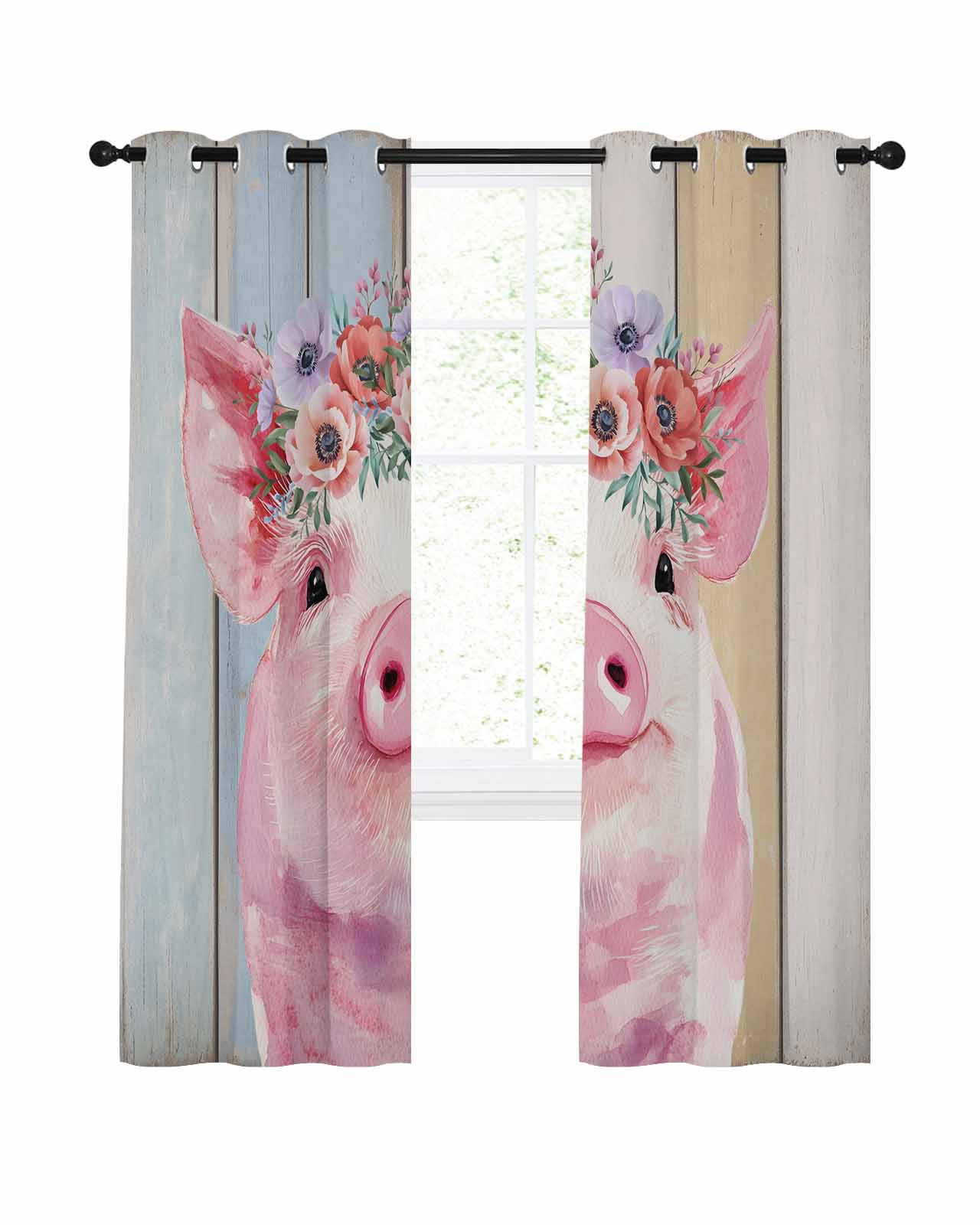 Cute Pink Pig Blackout Curtains for Bedroom Living Room, Red Purple ...