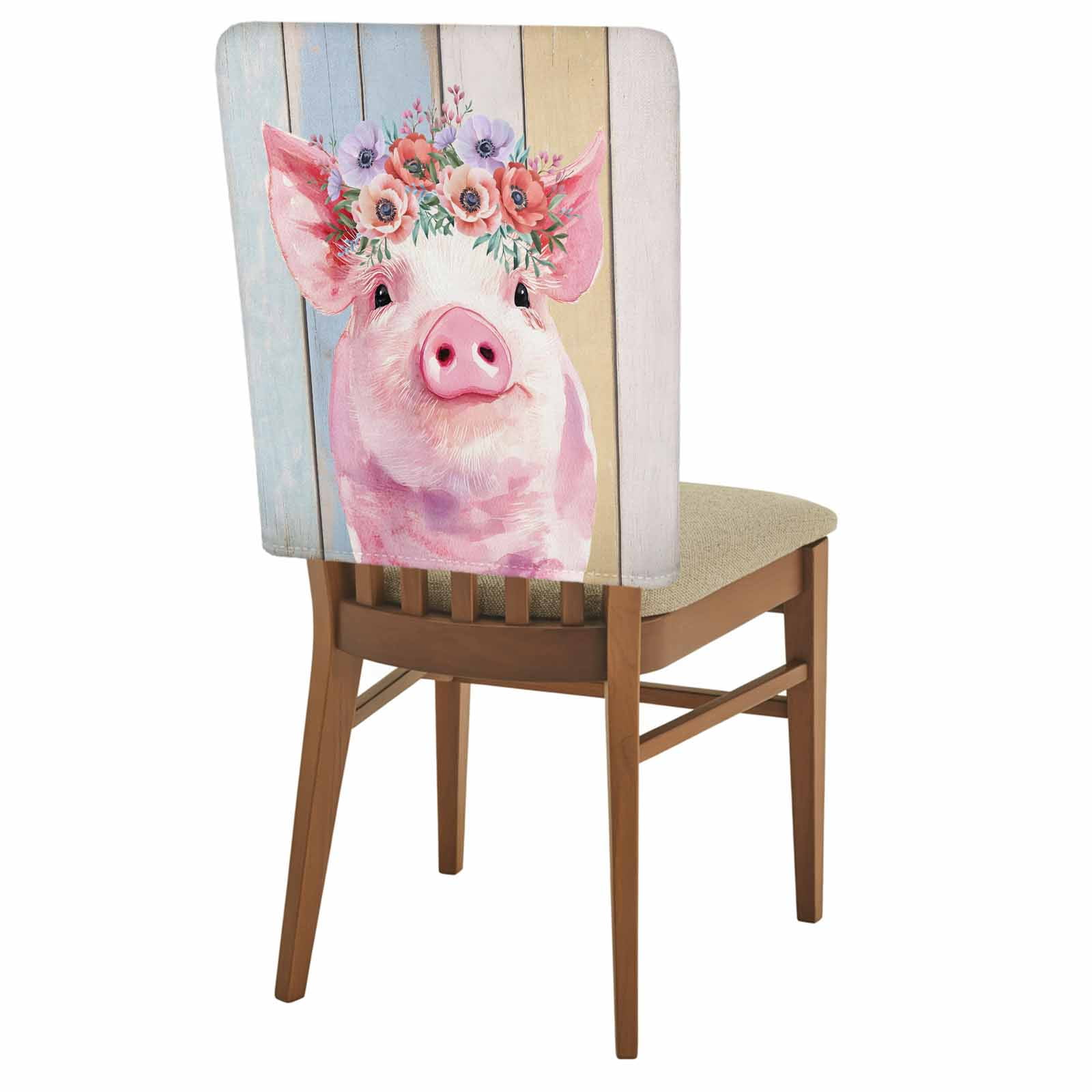 Cute Pink Pig Chair Back Covers Set of 6, Red Purple Flower Wooden ...