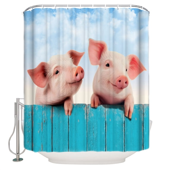 Cute Pink Pigs Bathroom Shower Curtains with 12 Hooks Waterproof Shower ...