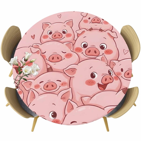 Cute Pink Pigs Round Tablecloth 55-60 Inch Round Fitted Table Cloth ...