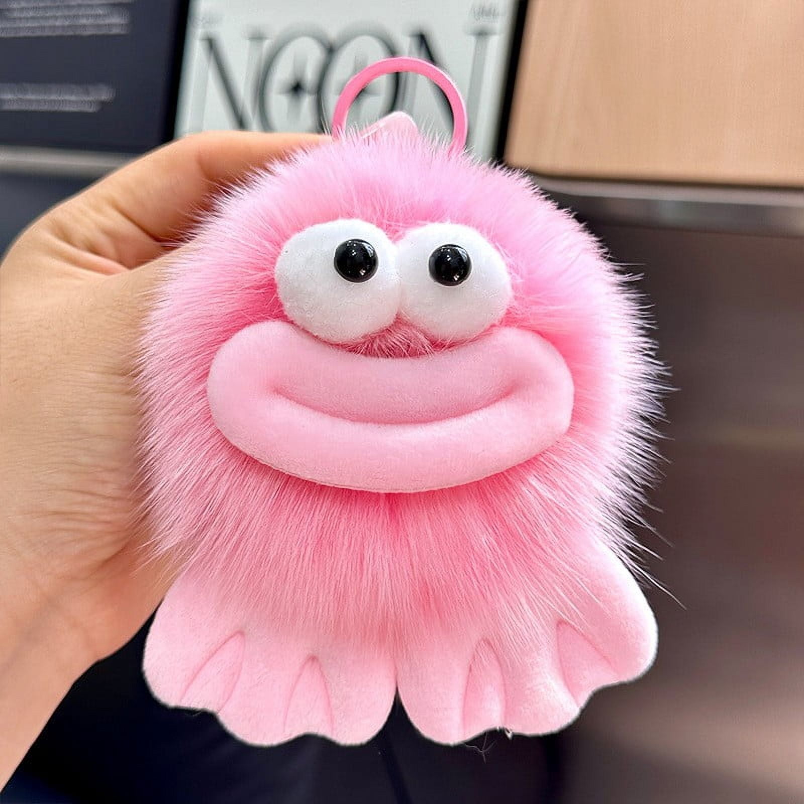 Cute Pink Plush Keychain Soft Fluffy Cartoon Character Bag Charm with ...