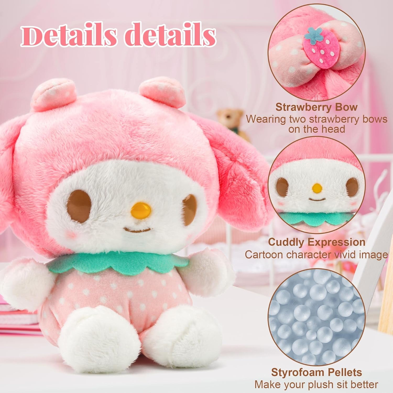 Cute Pink Plush Toys, Sanrio Melody Cartoon Strawberry Stuffed Animal ...