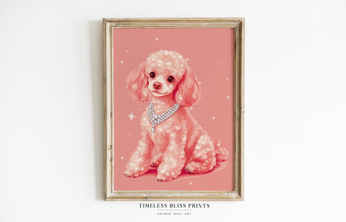 Cute Pink Poodle Dog Art Glam Pink Poodle Print Diamond Necklace ...