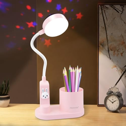 Cute Pink Rabbit Lamp for Kids Reading Study - Star Projector/Pen ...