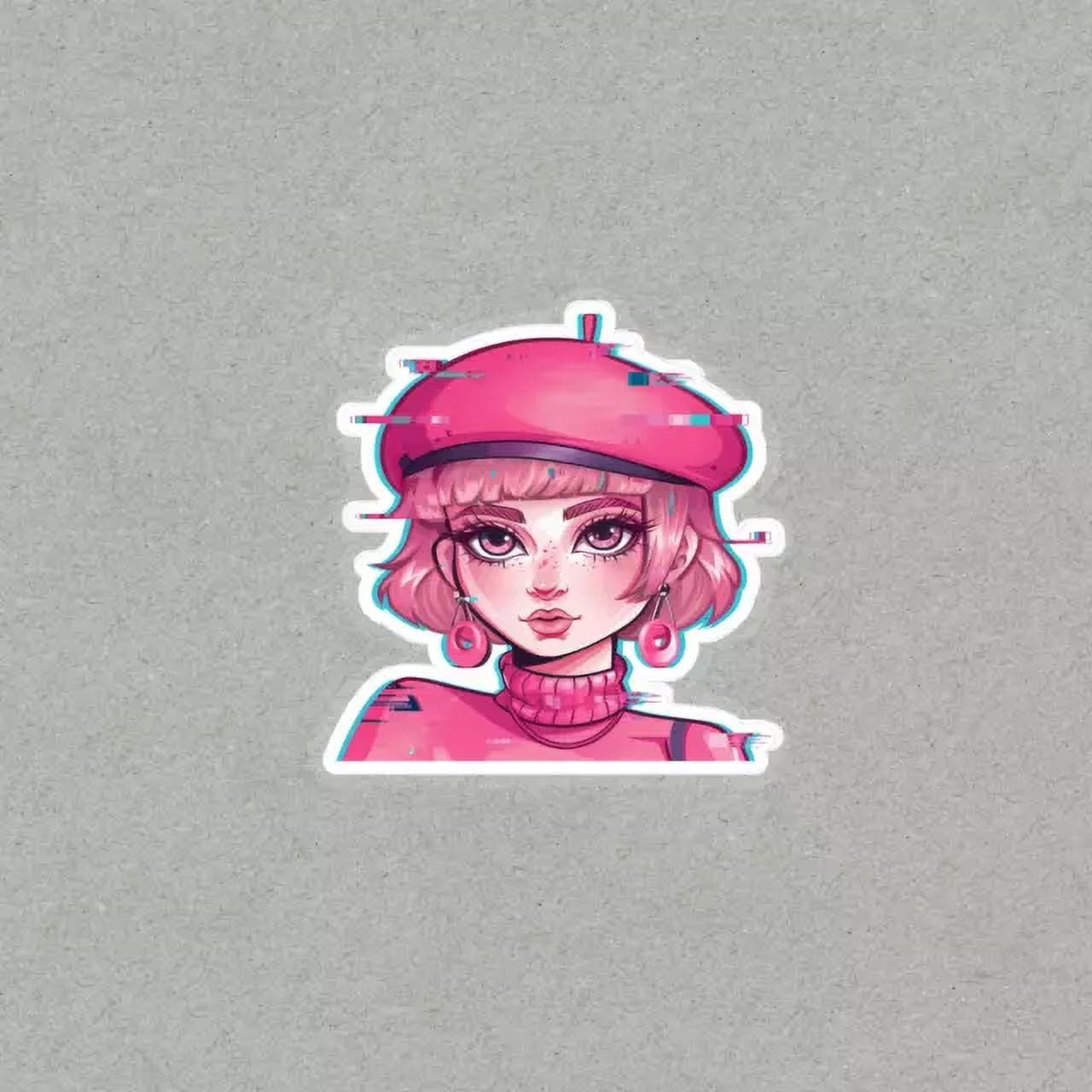 Cute Pink Retro Girl Sticker - Anime Aesthetic Vinyl Decalphone Decal ...