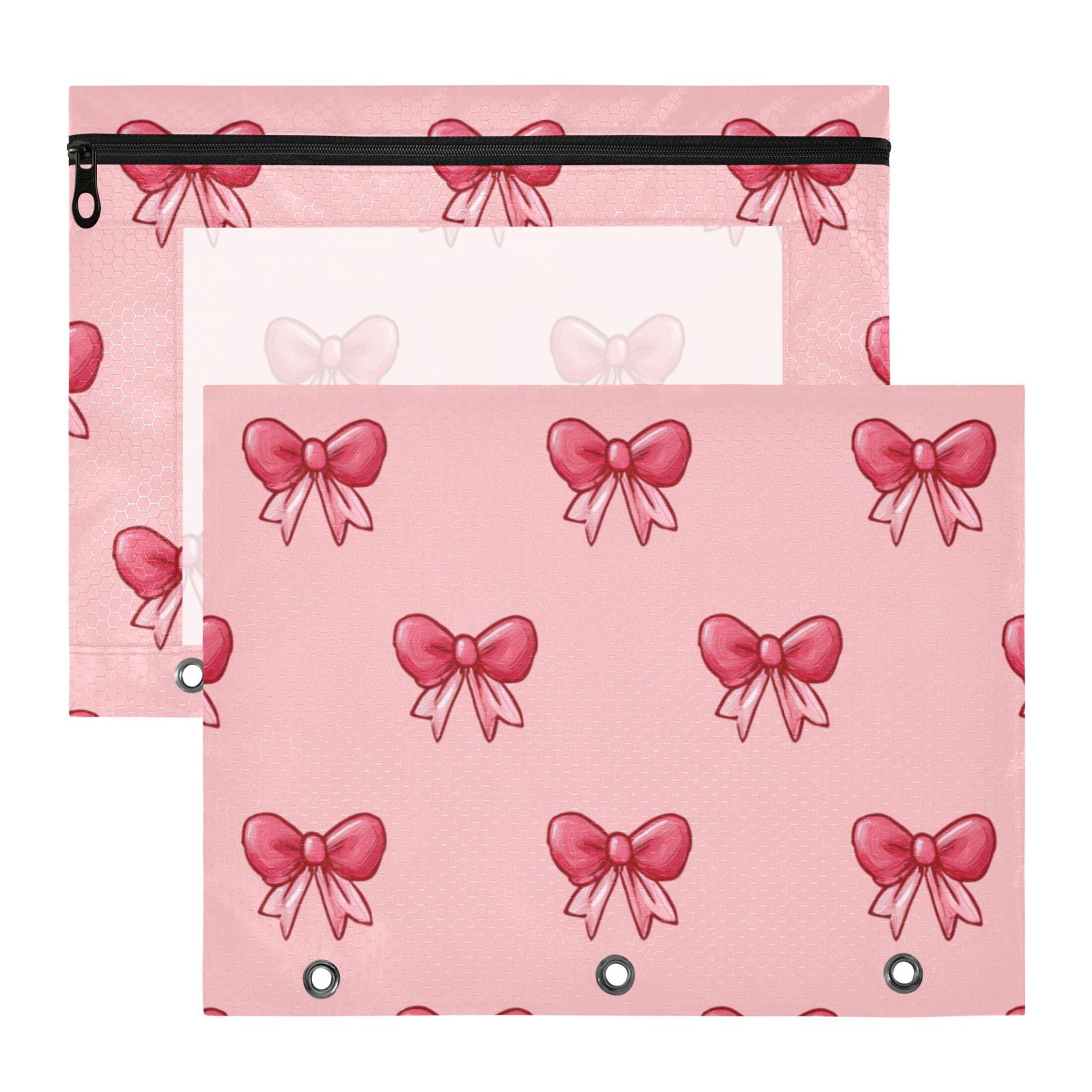 Cute Pink Ribbon Bows 3-Ring Binder Pouches A4 Size Zipper Pocket File ...