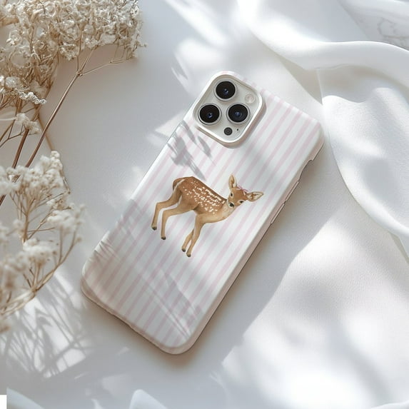 Cute Pink Striped Deer Phone Case for iPhone 11 12 13 14 15 16 17 Pro ...
