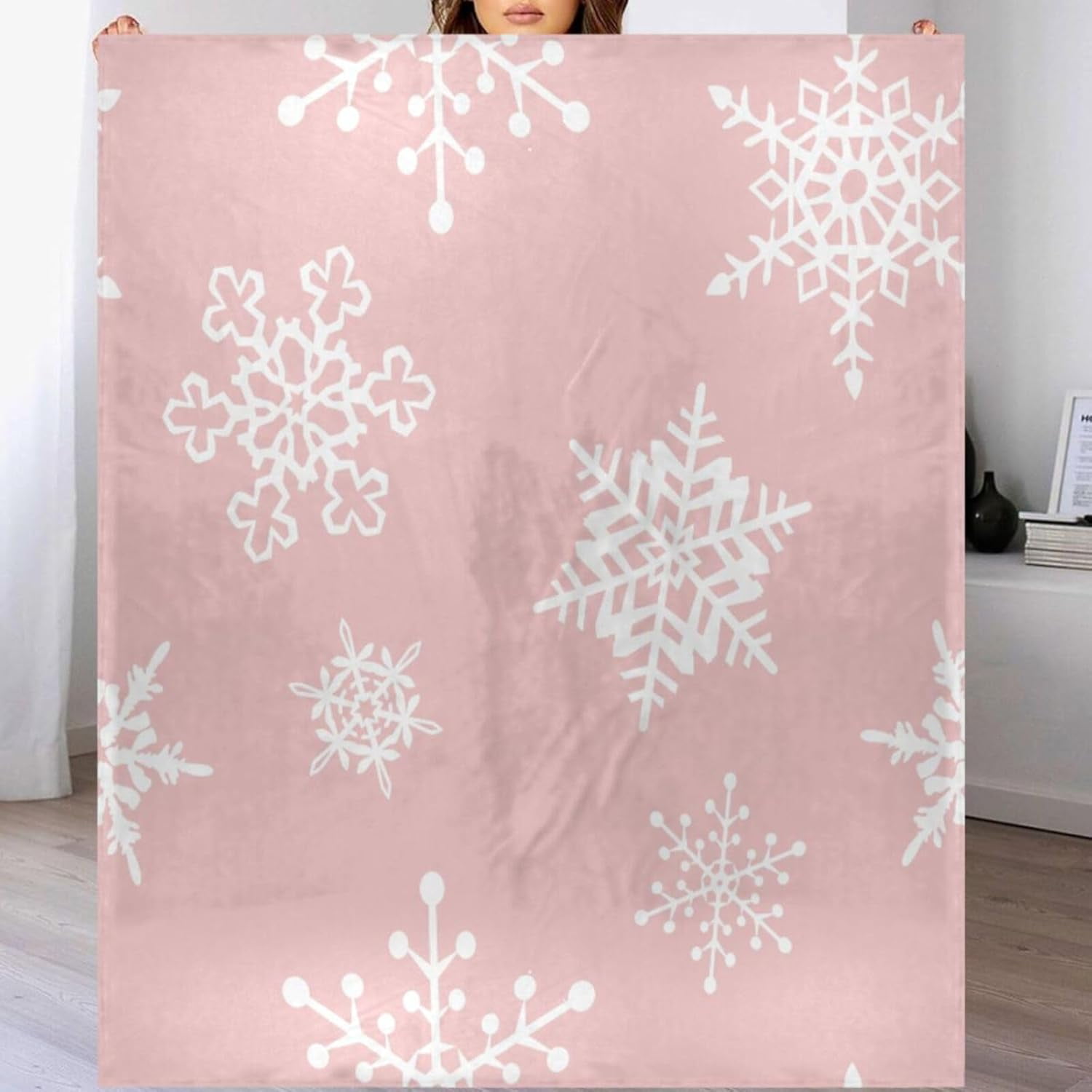 Cute Pink White Snowflakes Throw Blanket for Couch 50x60 Inches Merry ...
