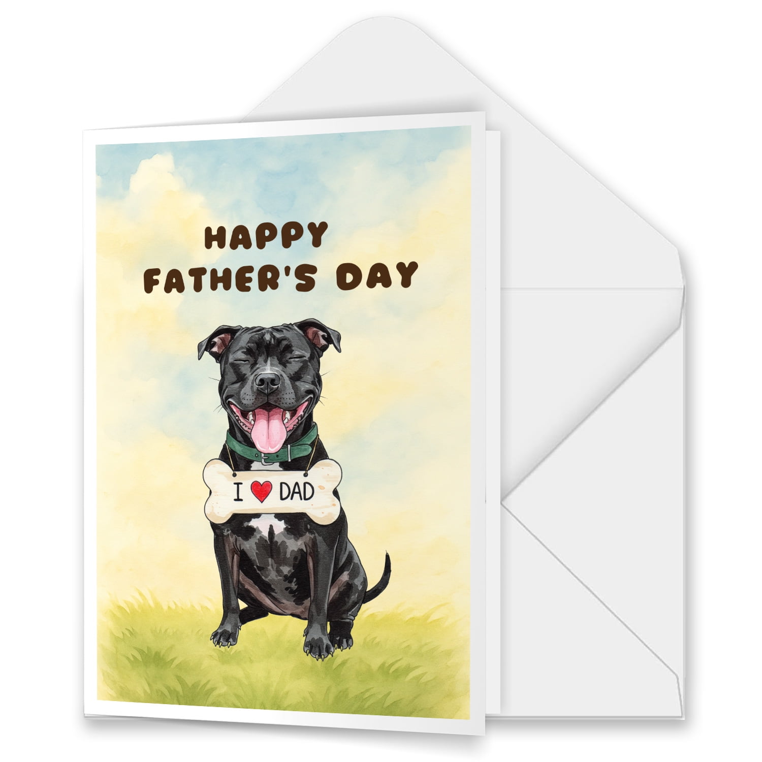 Cute Pitbull Loves Dad Happy Father's Day 5x7in Folded Greeting Card ...
