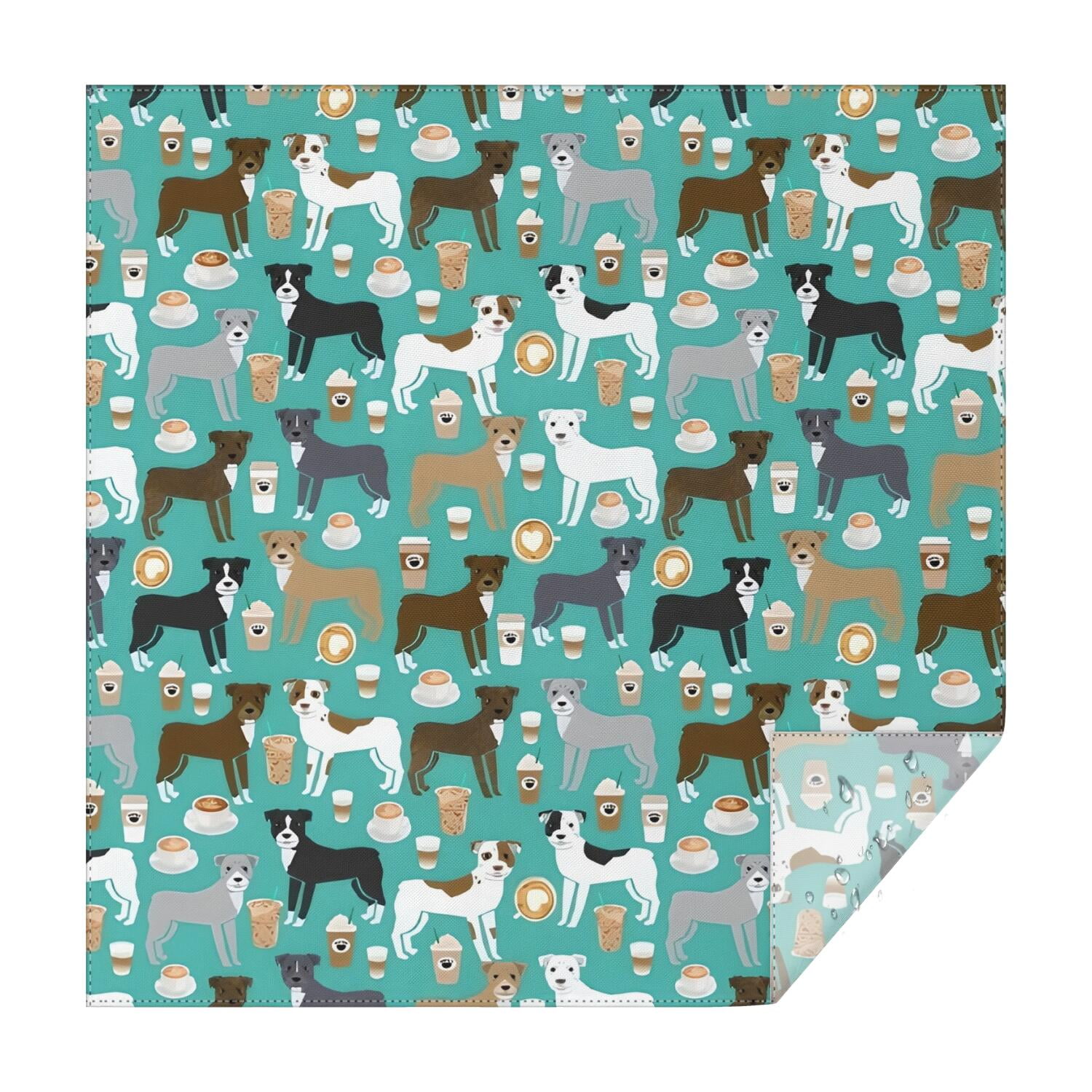 Cute Pitbull Terriers Dog and Coffee Square Tablecloth,Waterproof ...