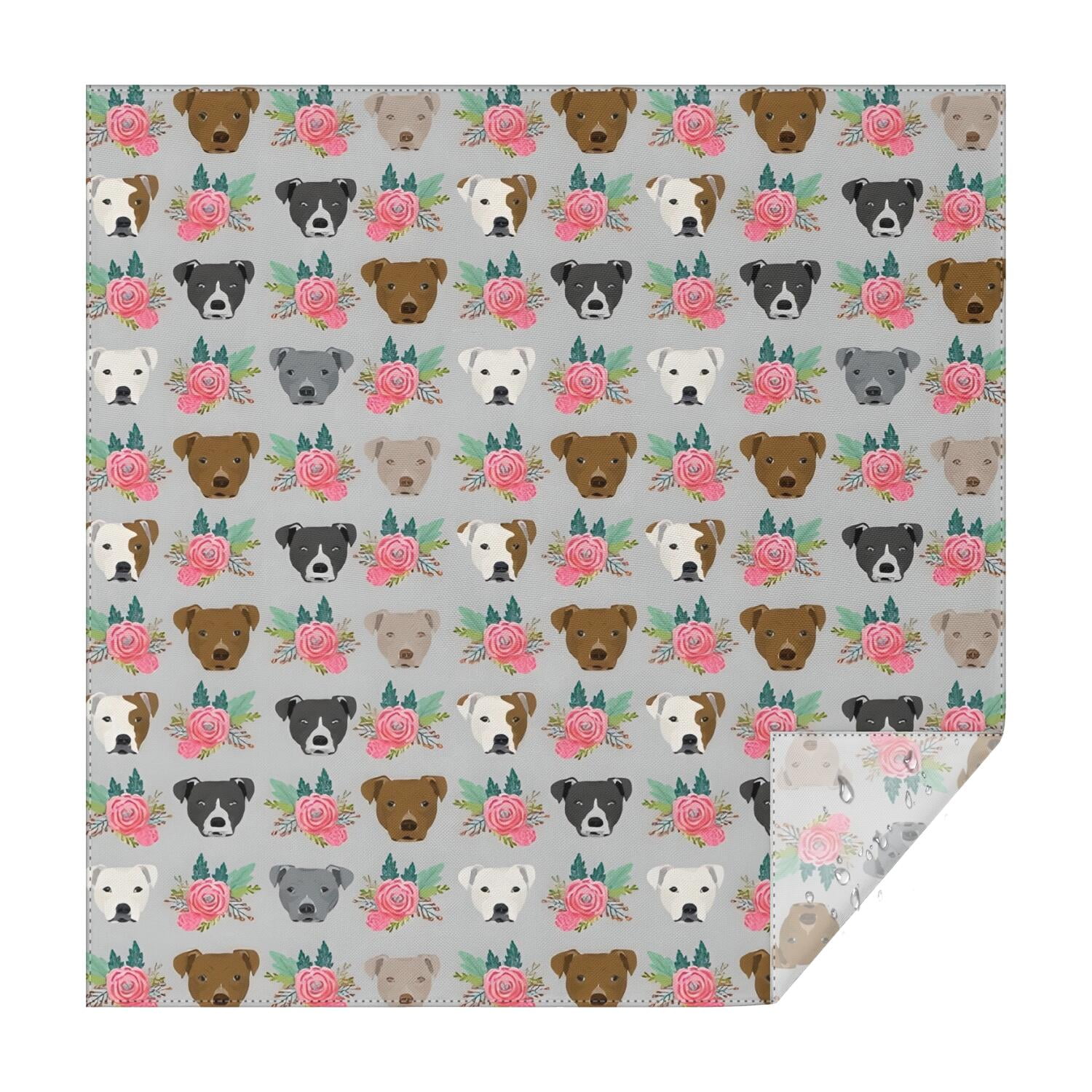 Cute Pitbull Terriers Dog and Flower Square Tablecloth,Waterproof ...