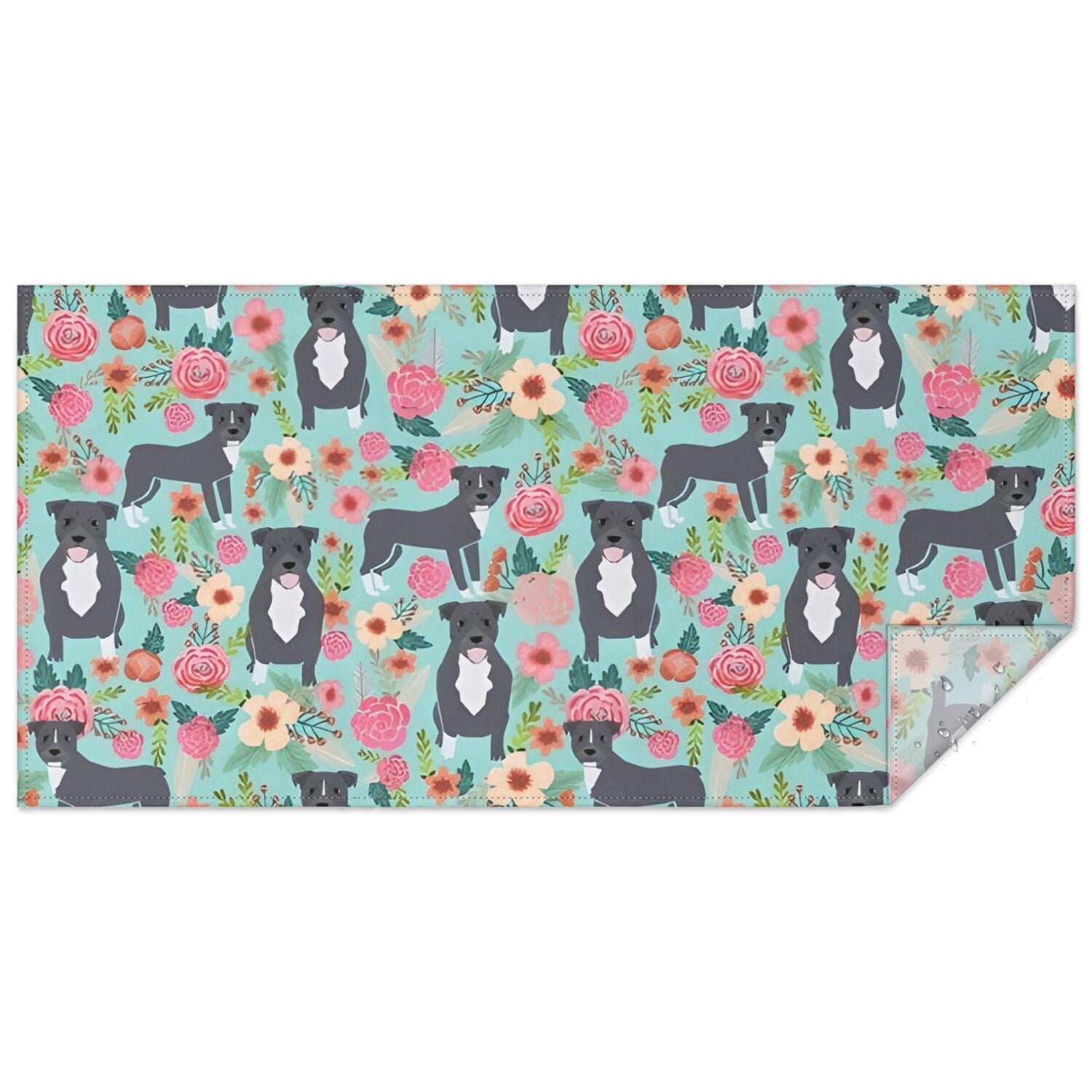 Cute Pitbull Terriers Dog and Flowers Rectangle Tablecloth 60"x120 ...