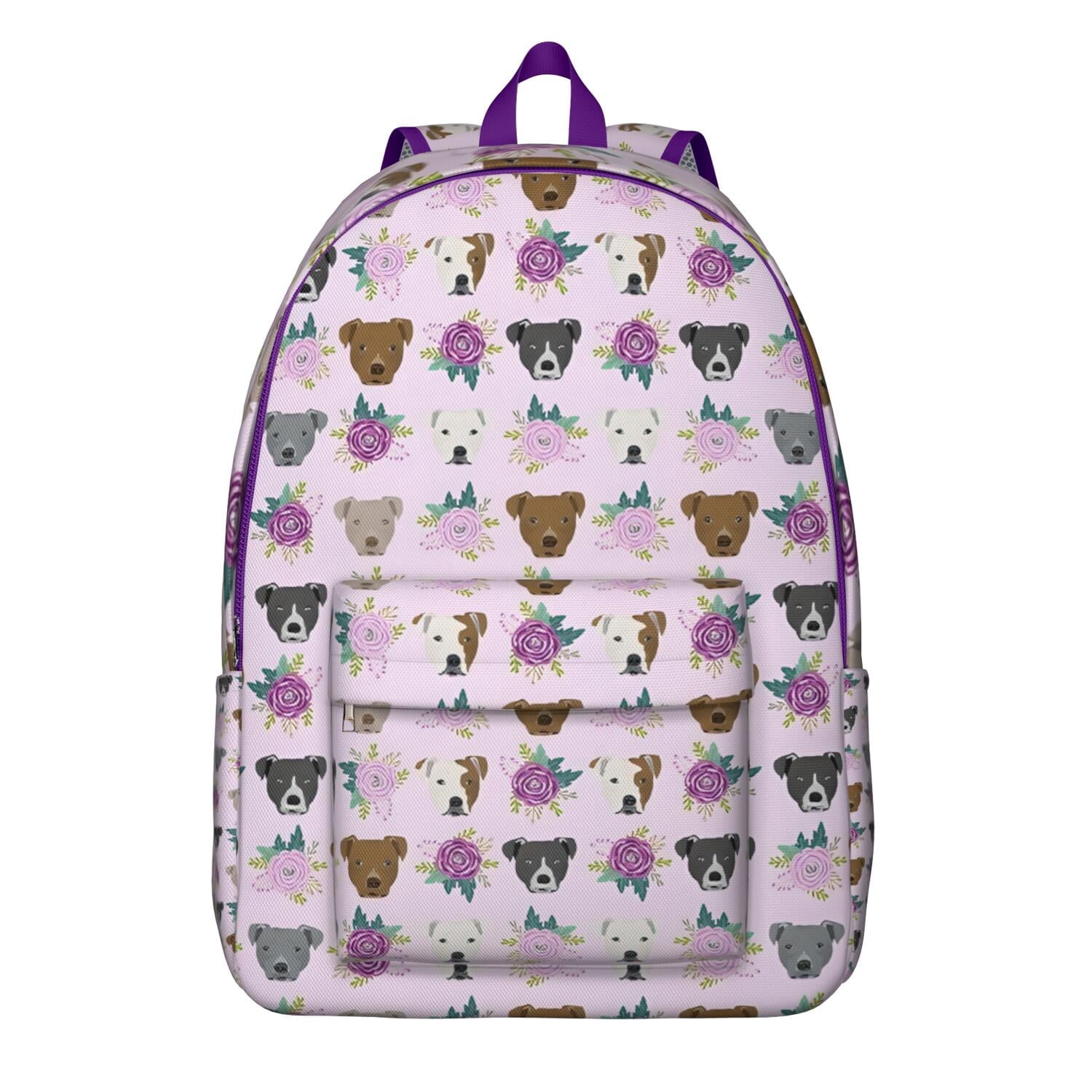 Cute Pitbull Terriers Dog and Flower Backpack for School,Cute School ...